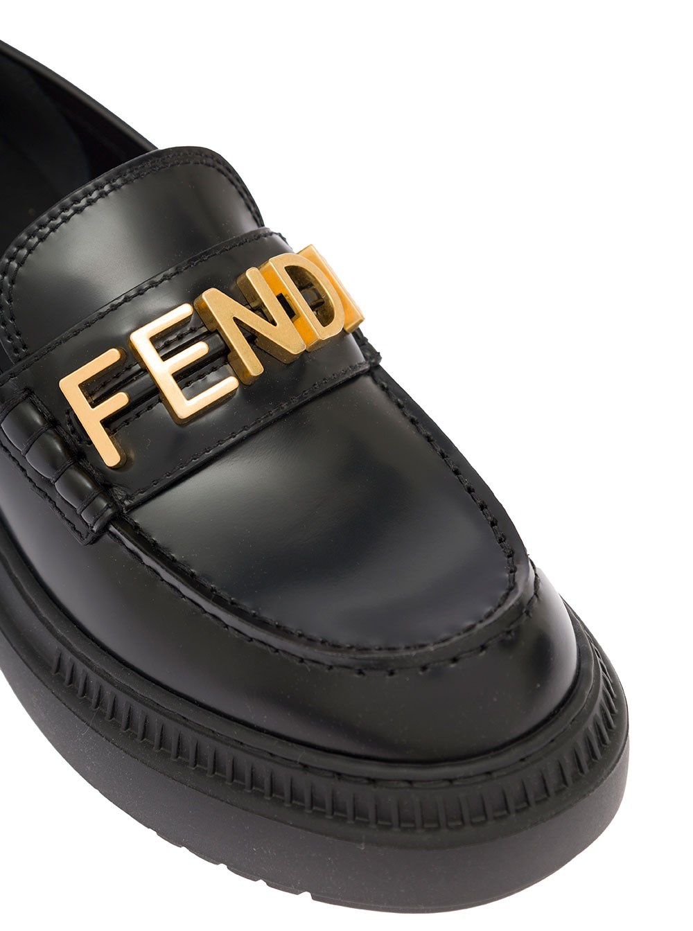'Fendigraphy' Black Loafer woth Lettering and Lug Platform in Leather ...